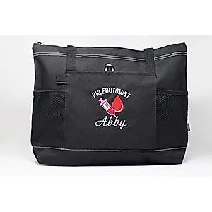 Phlebotomist Personalized Tote Bag with Mesh Pockets, Front Pocket, Zippered Closure