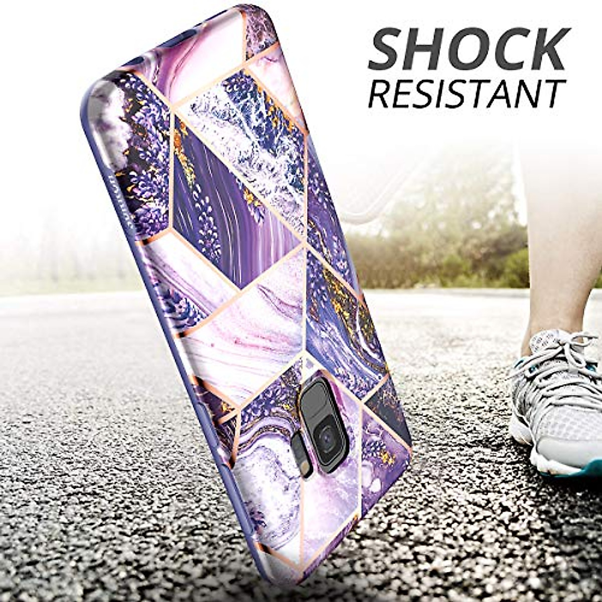 SURITCH Case for Galaxy S9, [Built-in Screen Protector] Hybrid Full-Body Protection Shockproof Rugged Bumper Soft Silicone Lavender Protective Cover for Samsung Galaxy S9 5.8 Inch (Purple Marble)