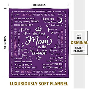 BeneCharm Gifts for Mom, Mothers Day Blanket Gifts for Mom 60"x50" - Mom Birthday Gifts from Daughter Son, I Love You Mom Gifts Soft Cozy Throw Blanket (Purple)