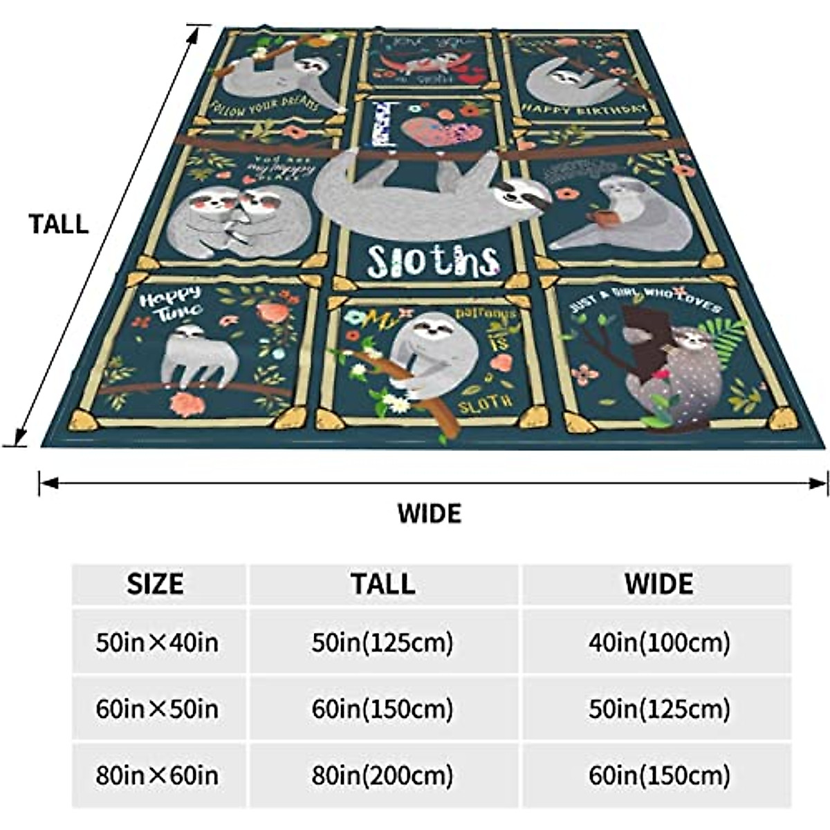 Sloth Blanket Lightweight Flannel Fleece Cartoon Cute Animal Throw Blankets Soft Cozy Plush Microfiber All-Season Blanket for Bed/Couch/Sofa-50 x40 in
