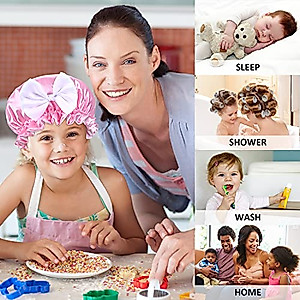 DANMY Kids Satin Bonnet Sleep Cap for Baby Infant Toddler Little Girls, Curly Hair Adjustable Silk Satin Cap for Children（Gray/Dark pink-2pcs）