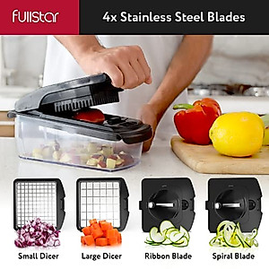Fullstar Vegetable Chopper - Spiralizer Vegetable Slicer - Onion Chopper with Container - Pro Food Chopper - Black Slicer Dicer Cutter - 7 Blades