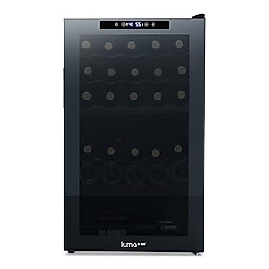 Luma Comfort Shadow Series Wine Cooler Refrigerator 33 Bottle Dual Temperature Zones, Freestanding Mirrored Wine Fridge with Double-Layer Tempered Glass Door & Compressor Cooling,Black