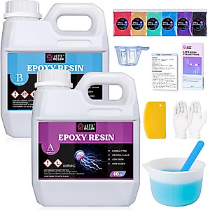 LET'S RESIN 80oz Crystal Clear Casting Resin Kit,Bubbles Free Epoxy Resin Supplies,Craft Clear Resin for Tumblers,Molds,Jewelry,Resin and Hardener with 6 Mica Powders,Large Silicone Cup