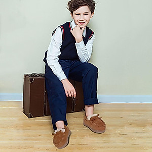 SEMARY Toddler Kids' Moccasin House Shoe with Indoor Outdoor Memory Foam Sole Protection Slipper U722WLFX505J-D-Chestnut-23