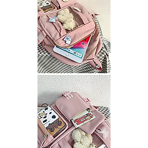 CHERSE Kawaii School Backpack for Teen Girls Back to School Aesthetic Cute Adorable Lovely with Kawaii Pin and Cute Accessory (White)