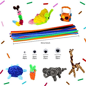 Caydo 300 Pieces 1 Inch Assorted Pompoms with 100 Pieces Wiggle Eyes with 200 PCS Pipe Cleaners with 100 pcs Wiggle Eyes for Art and Crafts, DIY Art Creative Crafts Project Decoration
