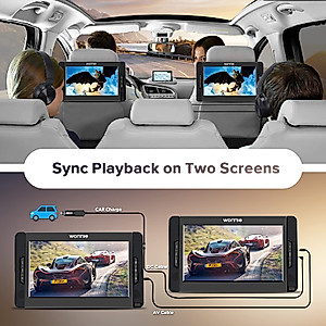 Wonnie 10.5inch Dual Portable DVD Player for Car, Headrest Kids CD Players with Two Headphones Built-in 5 Hours Rechargeable Battery, Support USB/SD/MMC,Regions Free,AV Out & in ( 1 Player+1 Monitor )