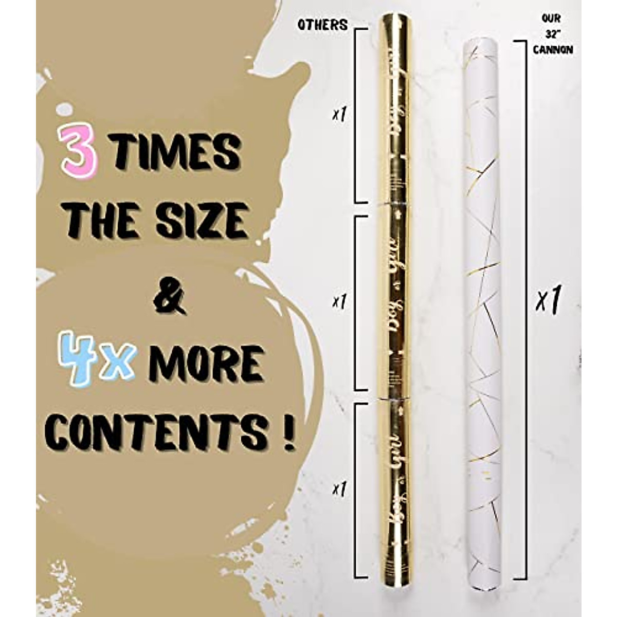 32” Gender Reveal Confetti Powder Cannon - 2 Pink Poppers - 3 Times the Size - Gender Reveal Party Supplies - Smoke Powder & Confetti Sticks