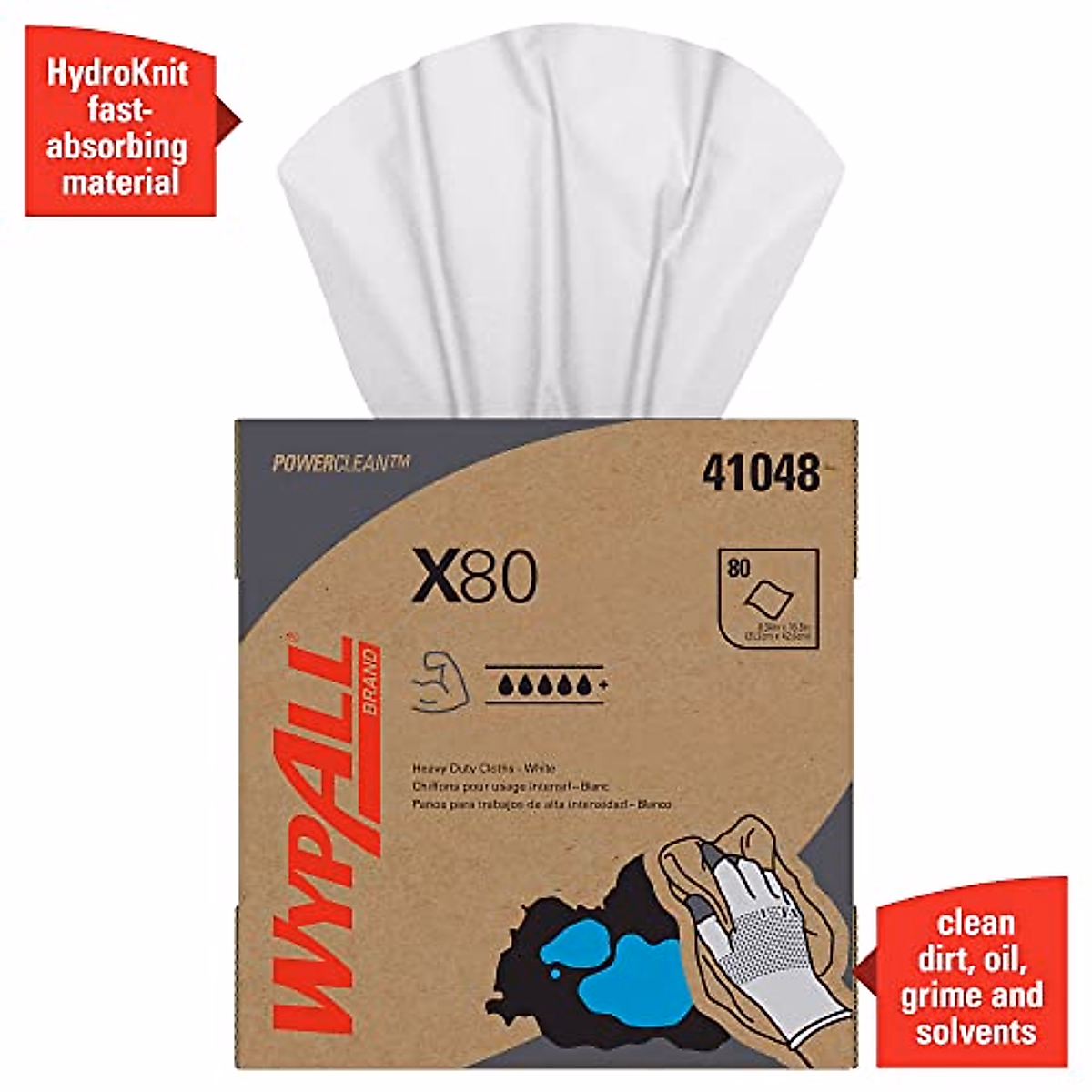 WypAll Power Clean X80 Heavy Duty Cloths (41048), Pop-Up Box, White, 80 ...