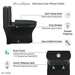 Swiss Madison SM-1T108MB Monaco One Piece Elongated Toilet Dual Flush, Matte Black