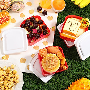 4 Pcs Sandwich Containers Sandwich Box for Lunch Toast Shape Food Storage Reusable Plastic Sandwich Holder Red White Kids or Adult Lunch Box for Bread Snack Meal Food Storage, 14 oz