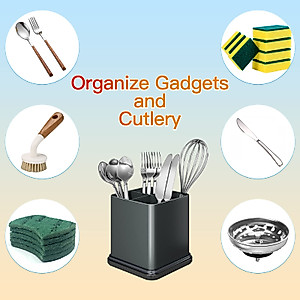 Utensil Holder, Paroson Aluminum Kitchen Utensil Holder with 4 Compartments,Silverware Holder Perfect for Kitchen Spatula Spoon,Cutlery,Utensil Organize（Dark Grey）