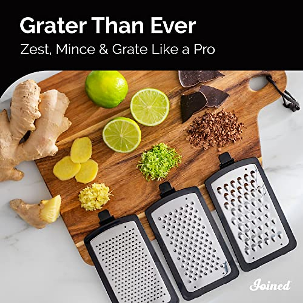 Joined Cheese Grater with Garlic Crusher - Box Grater Cheese Shredder - Cheese Grater with Handle - Graters for Kitchen Stainless Steel Food Grater - Garlic Mincer Tool and Vegetable Peeler