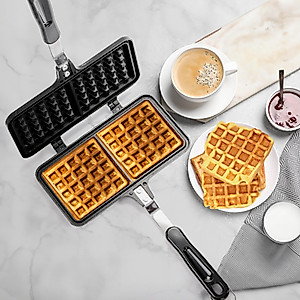 Dicunoy Non-stick Waffle Maker, 8" Camping StoveTop Waffle Maker with Long Handle, Portable Aluminum Waffle Maker Pan for Waffles Sandwich Toaster, Breakfast, Sandwich Baking