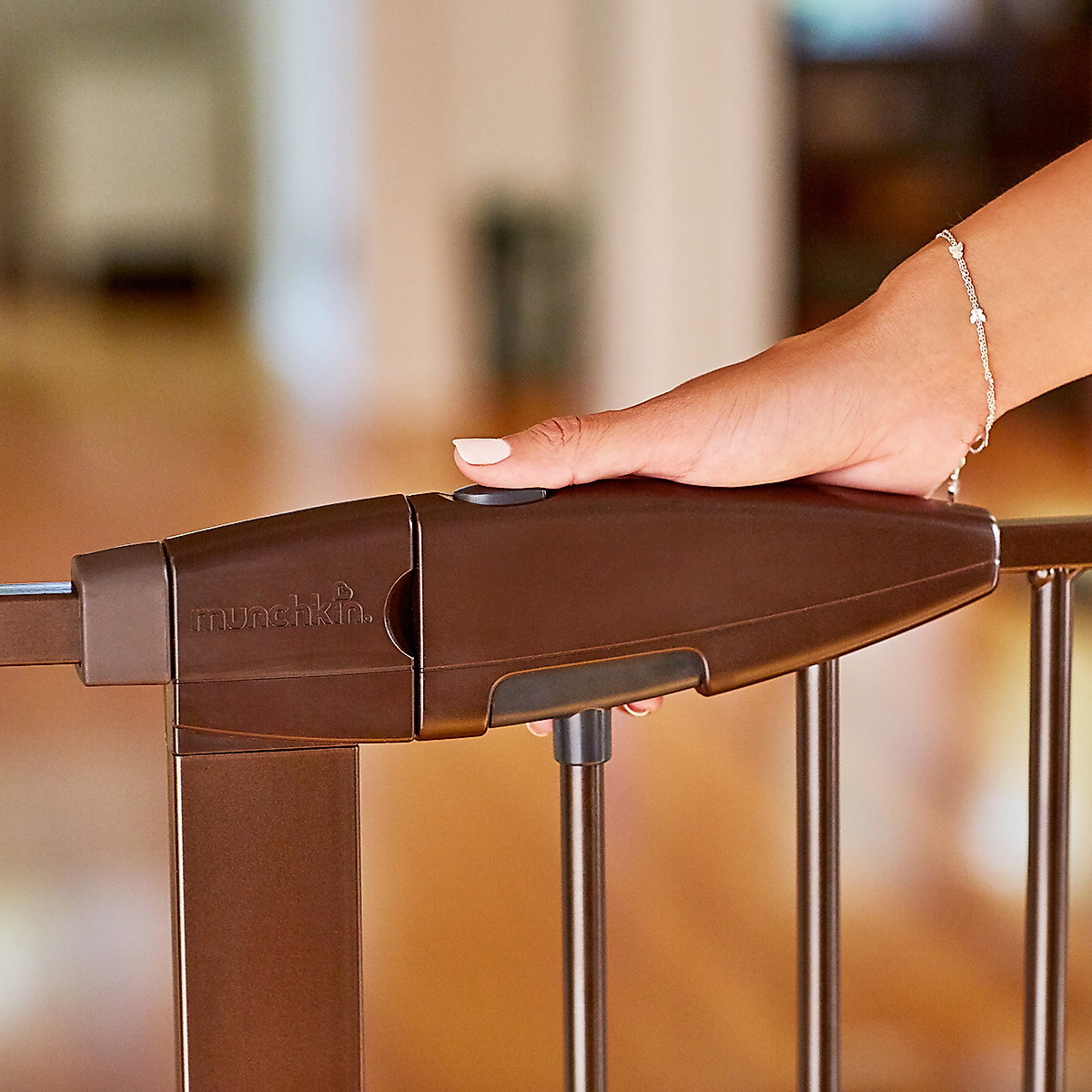 Munchkin® Easy Close XL™ Pressure Mounted Baby Gate for Stairs, Hallways and Doors, Walk Through with Door, 29.5" - 51.6" Wide, Metal, Bronze