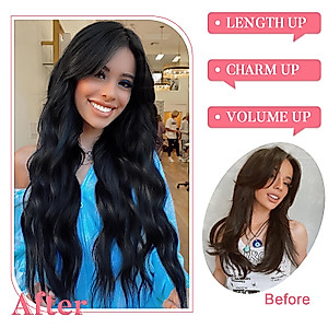 Vigorous Black Hair Extension for Women Natural Synthetic Clip in Hair Extensions 4PCS Thick Hairpieces Double Weft