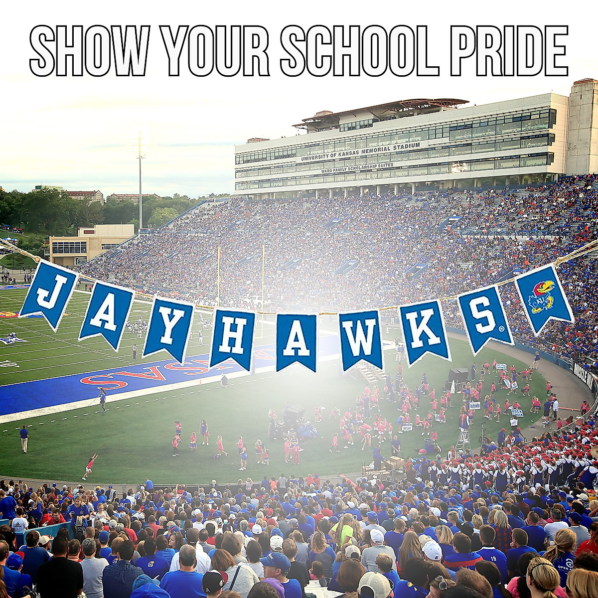 University of Kansas Tailgate Banner by Hannas Handiworks – Lightweight Pre-Strung Fabric Decoration – Show Team Spirit with KU Fan Decor