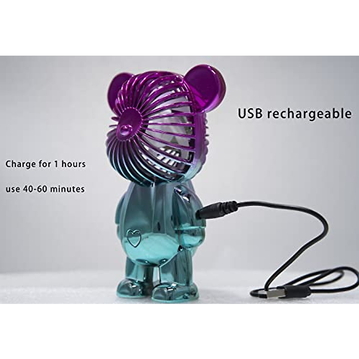 Lizihaowu Handheld Fan Rechargeable USB Mini Fan Portable, Cute Bear Fan, Eyelash Fan For Kids Girls Women Home/Travel/Outdoor/Makeup/violet-blue gradation