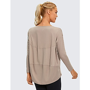 CRZ YOGA Long Sleeve Workout Shirts for Women Loose Fit-Pima Cotton Yoga Shirts Casual Fall Tops Shirts Mortar color Large