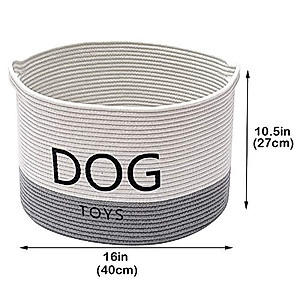 Geyecete Dog Storage Basket Round Weave Rope Basket Dog Toy Storage Basket - Laundry Basket Storage Bin Pet Toy Storage Boxes -White/Gray
