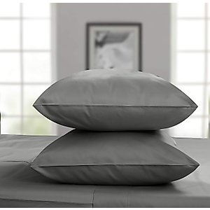 Threadmill Cotton Full Size Sheet Set| 100% Cotton Sheets for Full Size Bed | Solid Sateen Full Bed Sheets Set with 16” Elasticized Deep Pocket | Soft Breathable 4-Piece Cooling Sheet Set | Dark Grey