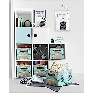 Qumstemily Marble Storage Bins for Shelves, Jade Texture Green Teal Collapsible Storage Boxes Basket for Bedroom/Kitchen, Closet Organizers with Handle, Marble Ink Paint Storage Cubes - 1 Pack