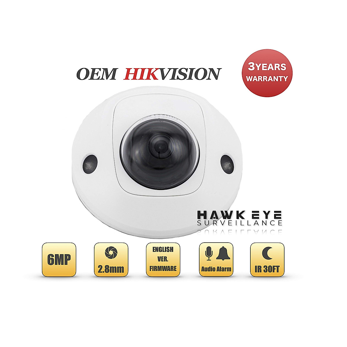 6MP PoE Security IP Camera - Built in Microphone Compact Dome Indoor and Outdoor 2.8mm Lens SD Card Slot Audio Alarm in and Out Compatible with Hikvision DS-2CD2563G2-IS