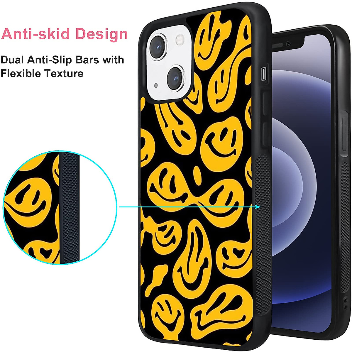 Myrauv for iPhone XR Lovely Case Yellow Trippy Cute Face Print Shockproof Protective Cases Soft TPU Hard Back Anti-Scratch Cover for iPhone XR