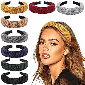 DRESHOW 8 Pack Knotted Headbands For Women Wide Turban Headband Yoga Exercise Ribbing Head Wraps Hair Bands Accessories
