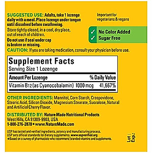Nature Made Vitamin B12 Sublingual, Easy to Take, 1000 mcg for Energy Metabolism Support, 150 Sugar Free Micro-Lozenges, 150 Day Supply