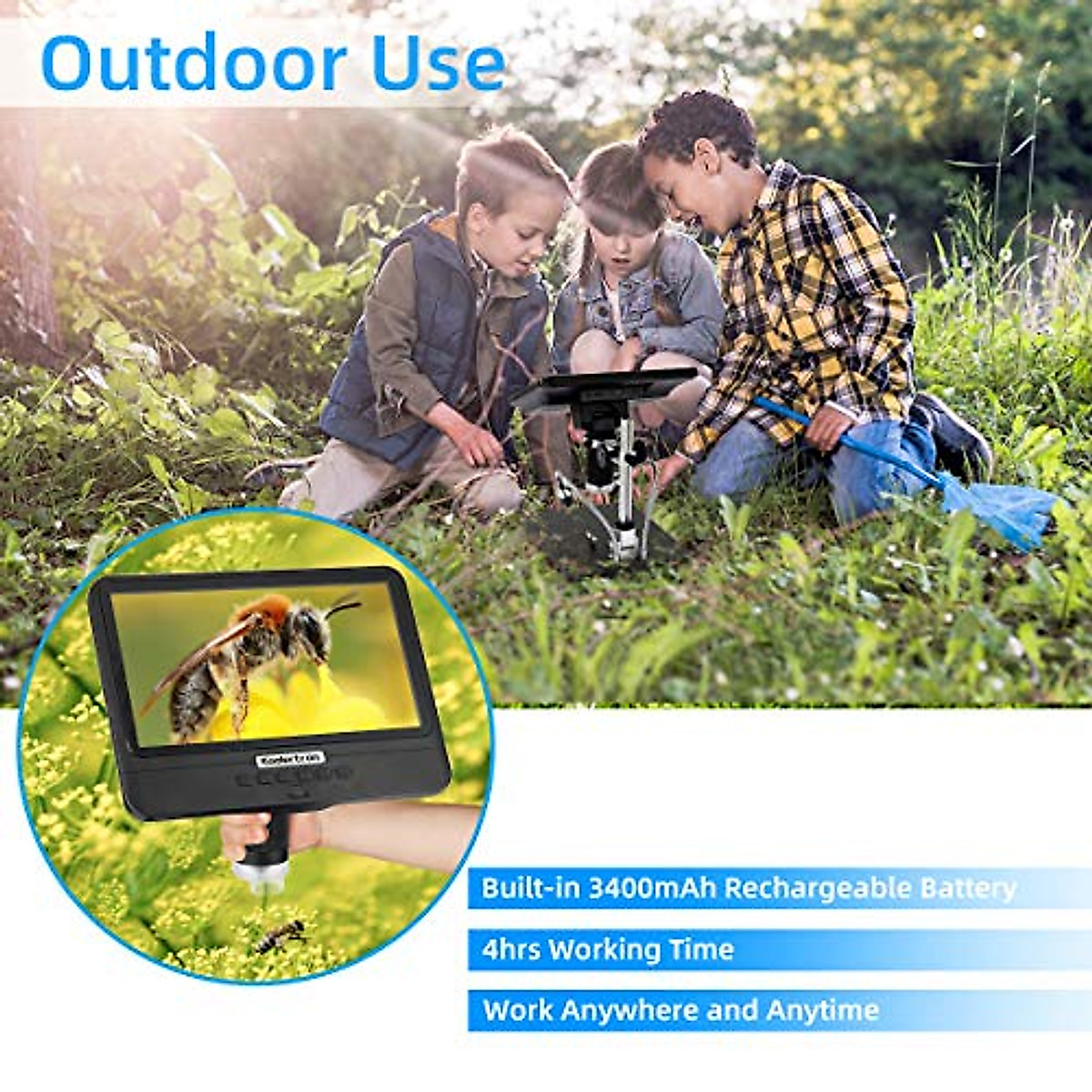 8.5" LCD Digital Microscope with 32G TF Card,Koolertron 12MP 5X-260X Magnification 30fps1080P USB Microscope,Support Image Flip/Reverse Color/Black&White,Coin Microscope for Plant/Rock/Circuit Board