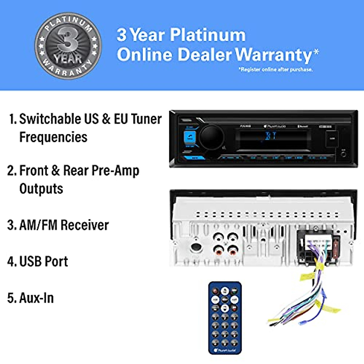 Planet Audio P350MB Car Audio Stereo System - Single Din, Bluetooth Audio and Calling Head Unit, MP3, USB Audio, USB Charging, AUX Input, AM/FM Radio Receiver, No CD Player, Hook Up to Amplifier