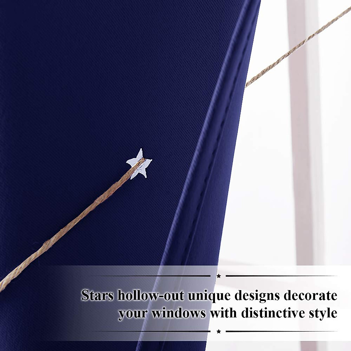 NICETOWN Children Blue Blackout Curtain - Hollow Star Space Inspired Night Sky Twinkle Christmas Star Curtain, Window Drape for Bedroom (1 Panel, 52 x 63 inches Panel, Navy Blue)