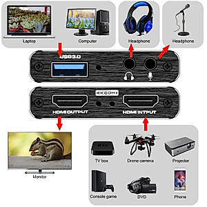 Capture Card Nintendo Switch, 4K HDMI Video Capture Card, 1080P 60FPS, HDMI to USB 3.0 Capture Card for Streaming Work with Camera/Xbox/PS4/PS5/PC/OBS