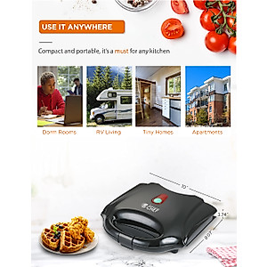 Commercial Chef Waffle Maker, Nonstick Mini Waffle Maker, Easy-to-Clean Electric Waffle Iron for Breakfast Waffles with Power on Light Thermostat
