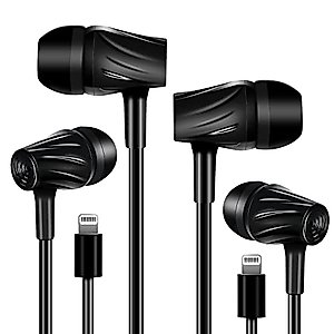 2 Pack-Apple Headphones Wired Earbuds with Lightning Connector Earphones Built-in Microphone & Volume Control. Compatible with All iPhone 13/12/11 Pro Max/Xs Max/XR/X/7/8 Plus-Black