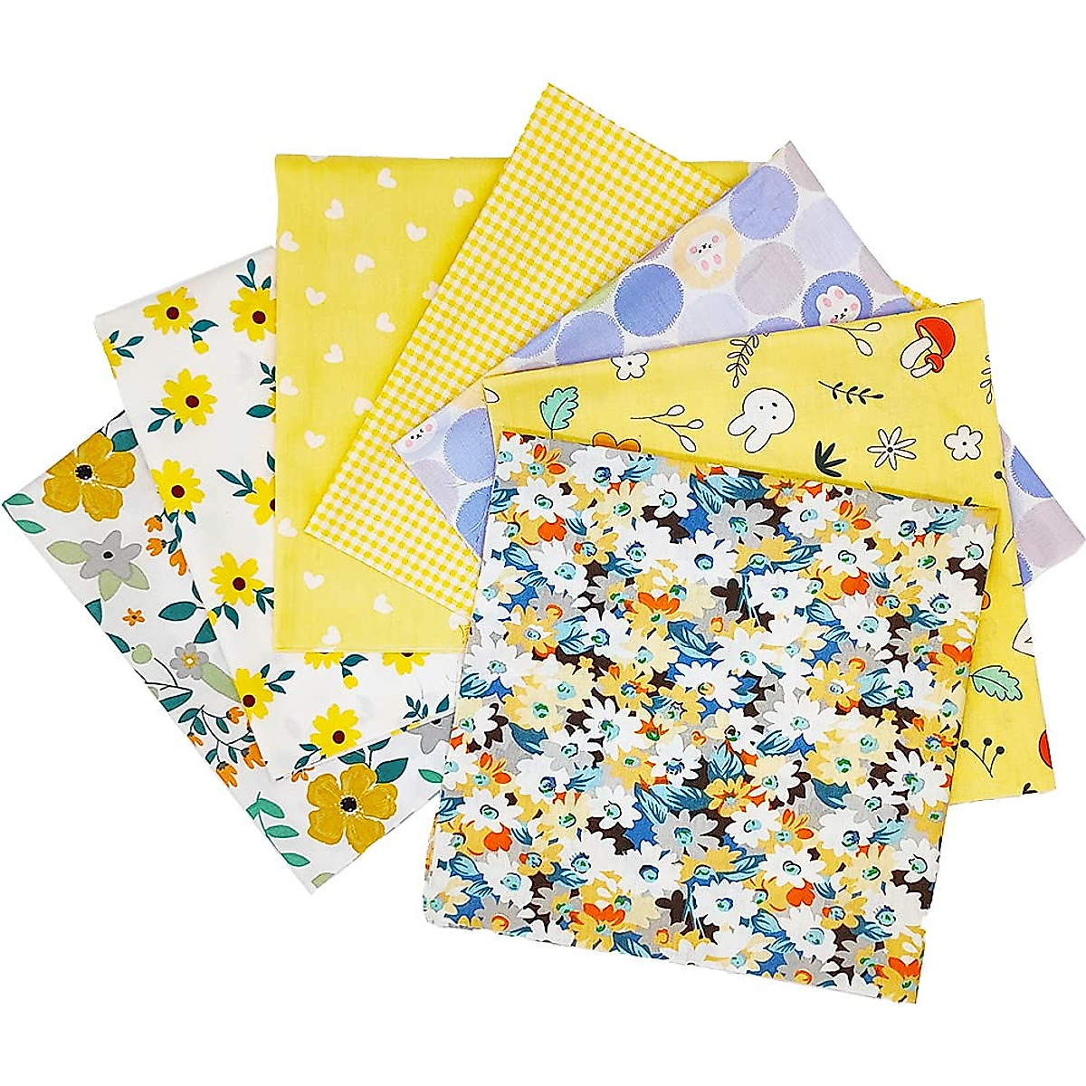 Fat Quarters Fabric Bundles, 7Pcs 100% Cotton 19.69 x 19.69inches(50x50cm) Precut Quilting Fabric Squares Sheets for DIY Patchwork Sewing Quilting Crafting, No Repeat Design (Yellow Flower Pattern)