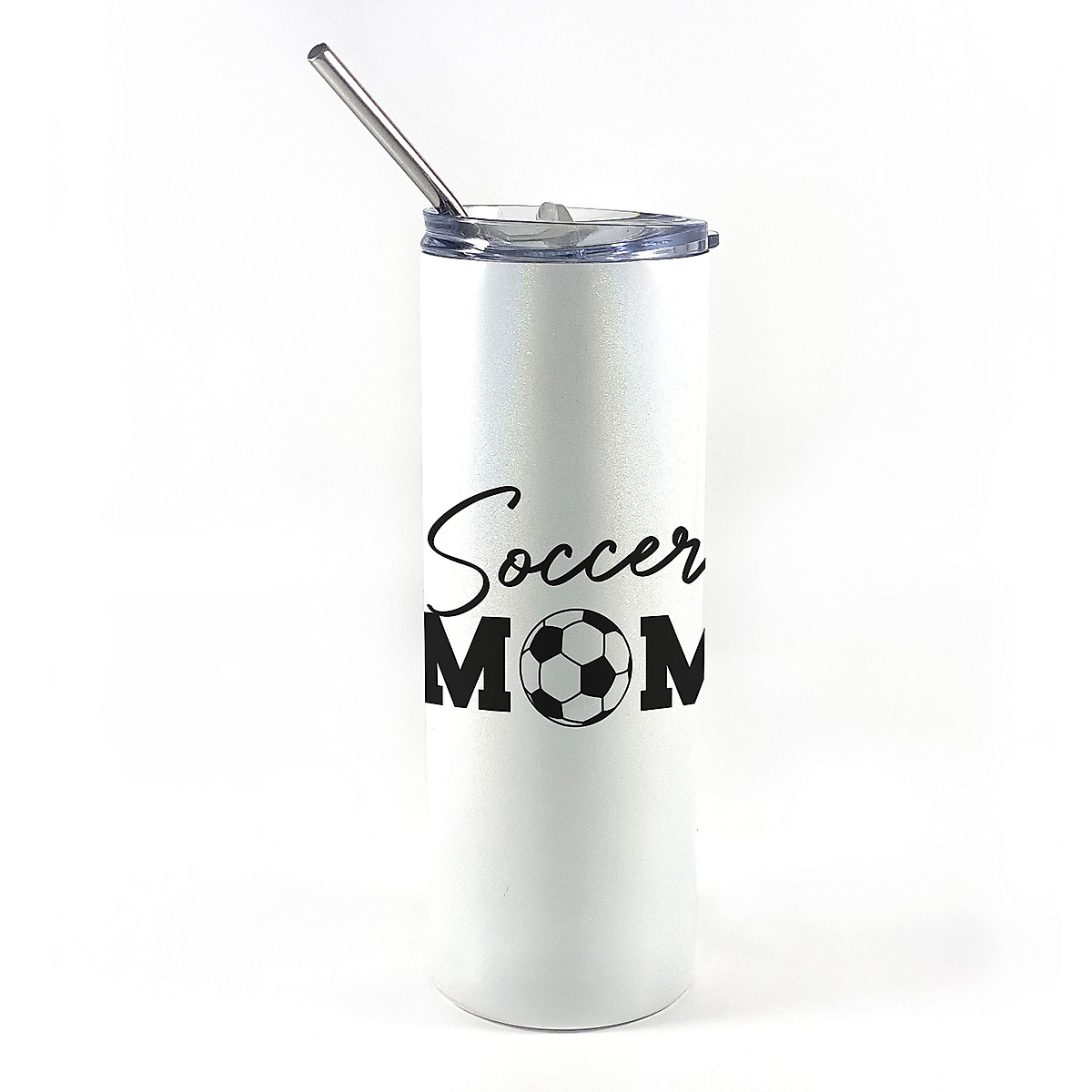 Soccer Mom – Personalize with Name & Number – One 20 oz Iridescent Stainless Steel Travel Tumbler with Straw – Double Wall Vacuum Insulation– Keep Beverages Cold For Up to 18 Hours or Hot for 6 Hours