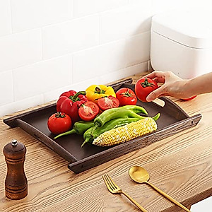 Kyraton Wood Serving Tray for Food Serving with Handles, Decorative Perfume Coffee Tea Table Living Room Wooden Kitchen Trays for Eating, Food Tray for Party Breakfast Kitchen Dinner