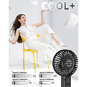 EasyAcc Handheld Fan, 2024 Newly Powerful Quiet Portable Fan Small Desk Fan [ 4 Speed/Battery Indicator/Easy Clean] 17H Battery Operated Fan One Touch Power Off Personal Fan for Travel Outdoor
