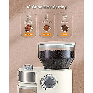 boly Electric Burr Coffee Grinder, Adjustable Burr Mill Coffee Bean Grinder with 18 Grind Settings, Burr Coffee Grinder for Espresso, Drip Coffee and French Press, White