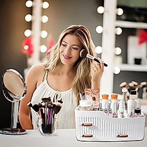 CGBE Makeup Organizer for Vanity, Large Cosmetic Organizer Countertop, Makeup Organizer with Drawers for Vanity, Lipstick, Brushes, Lotions and Jewelry Bathroom Counter or Dresser for Cosmetics-White