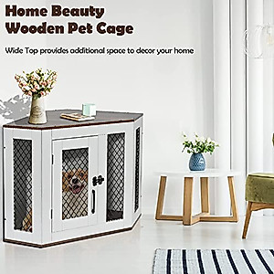 BOEASTER Corner Dog Crate Furniture, Wooden Dog Kennel End Table with Door Furniture Style Dog House Pet Crate Indoor Use for Small Medium Dogs (L38.65 x W23.03 x H26.3in)