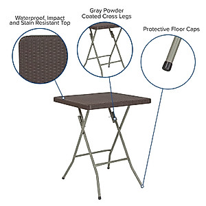 Flash Furniture Linburgh 1.95-Foot Square Brown Rattan Plastic Folding Table