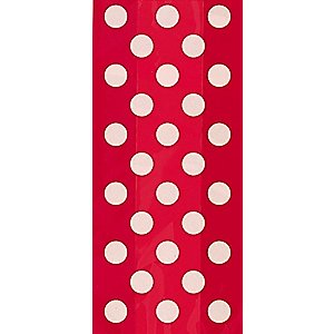 Polka Dot Cellophane Bags - 11" x 5", Ruby Red, 20 Pcs