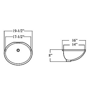 KINGSMAN 19" Classic Oval Modern Undermount Vitreous Ceramic Overflow Lavatory Vanity Bathroom Single Bowl Vessel Sink - Pure White (19.5 INCH)