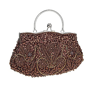 iToolai Satin Purse Evening Handbags Wedding Bag Beaded Sequins Clutch (Coffee)