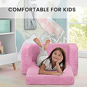 Delta Children Cozee Flip-Out Sherpa 2-in-1 Convertible Chair to Lounger for Kids, Pink
