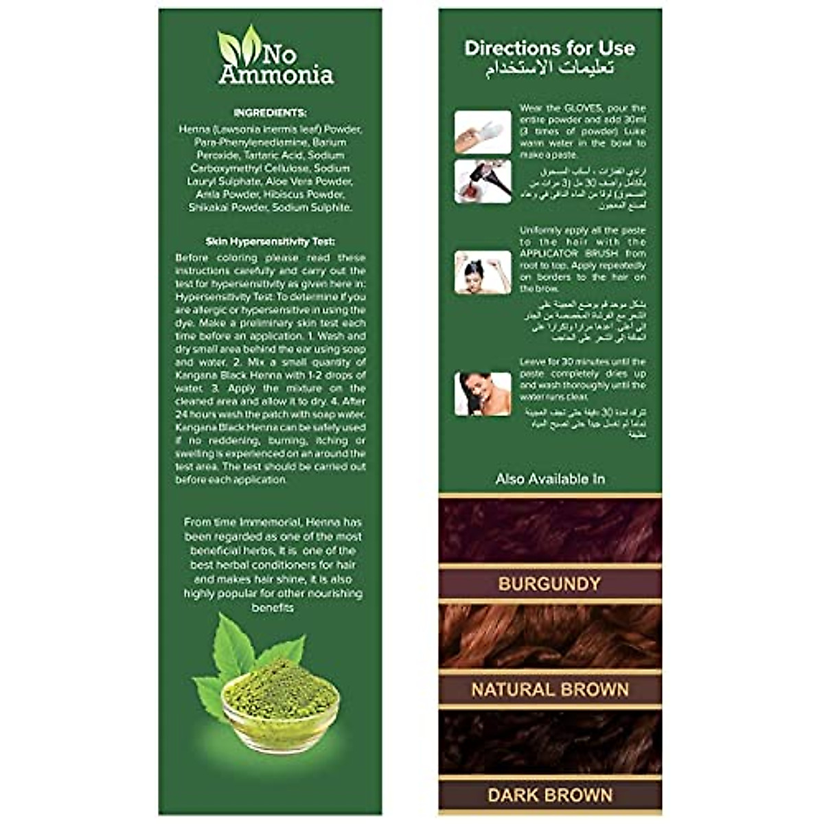 Kangana Black Henna for 100% Grey Coverage - Natural Hair Dye/Color | 6 Pouches - Total 60g (2.11 Oz)